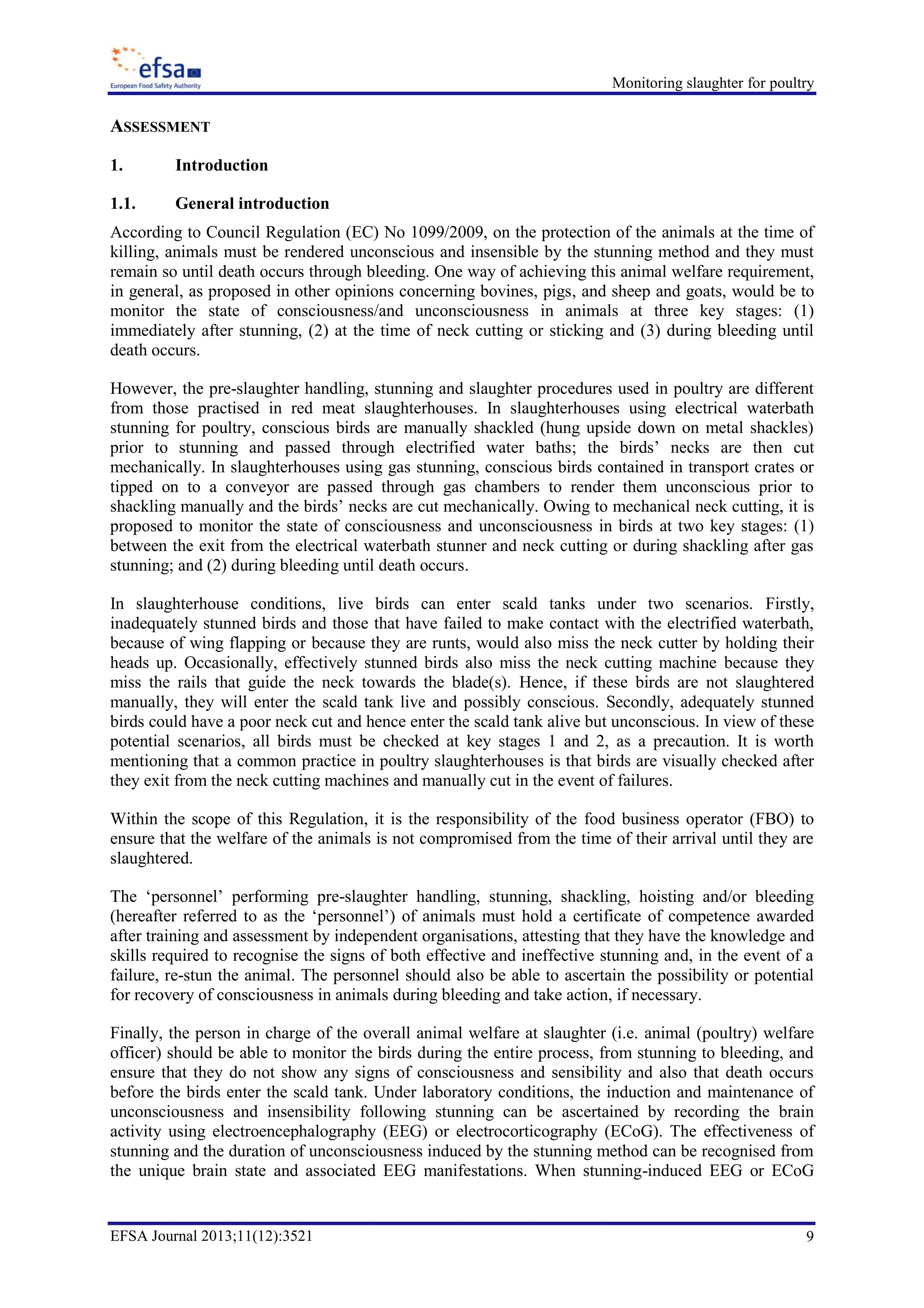 EFSA AHAW report on monitoring procedures at poultry slaughterhouses | PDF