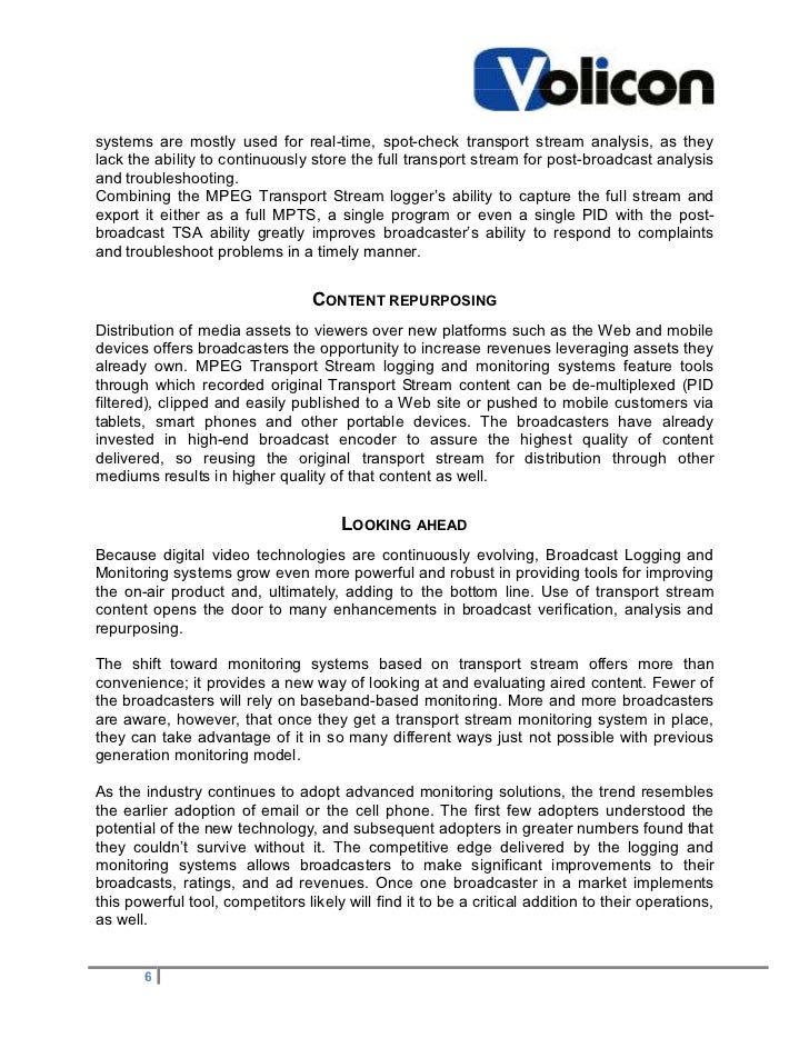 Monitoring whole mpeg transport stream