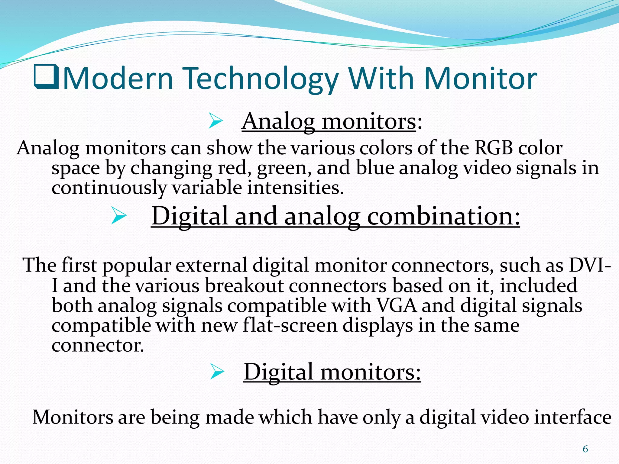 Monitor(lcd & crt) | PPTX | Computer Peripherals | Computing
