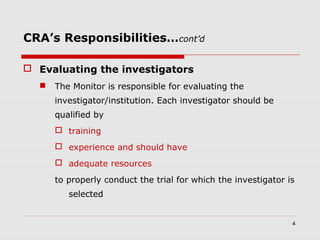 CRA/ Monitor Roles and Responsibilities | PPT