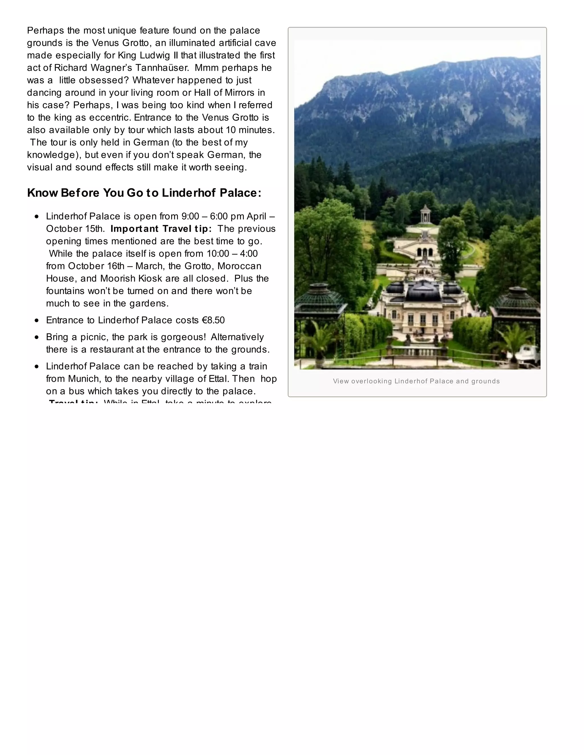 Linderhof Palace: King Ludwig’s Fairytale Castle | PDF