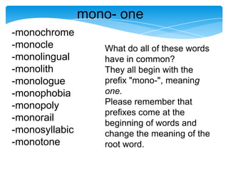 Mono- prefix lesson | PPT