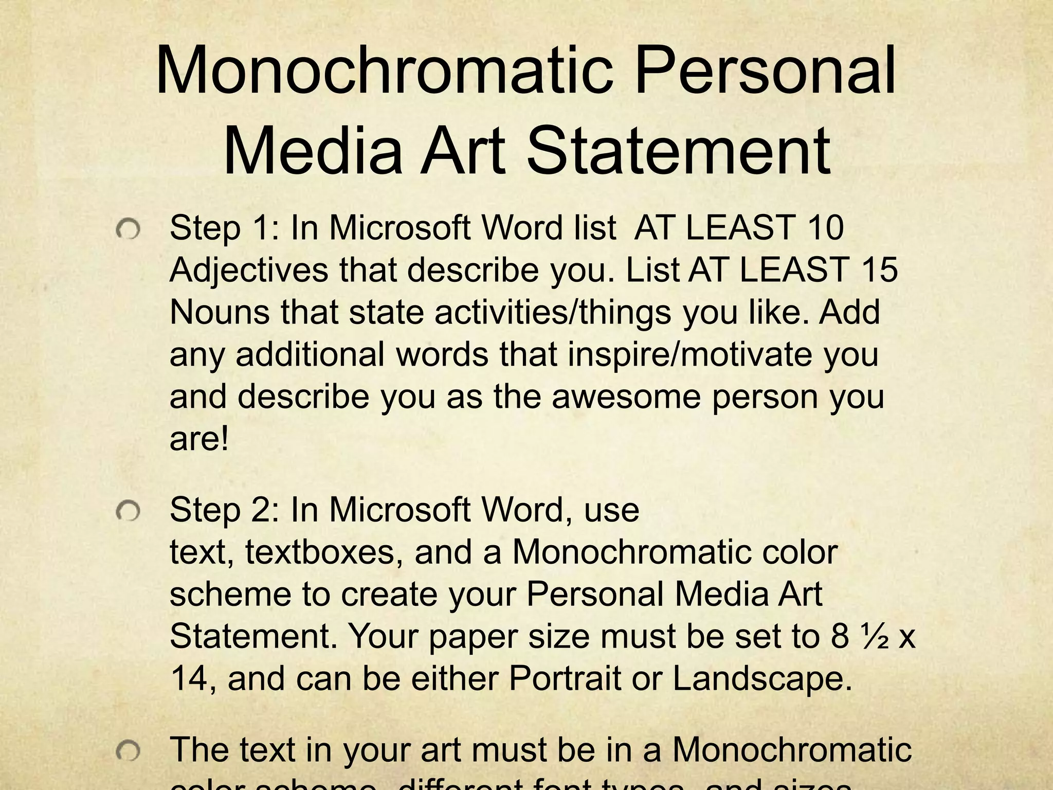 Monochromatic Personal Statement Art | PPTX