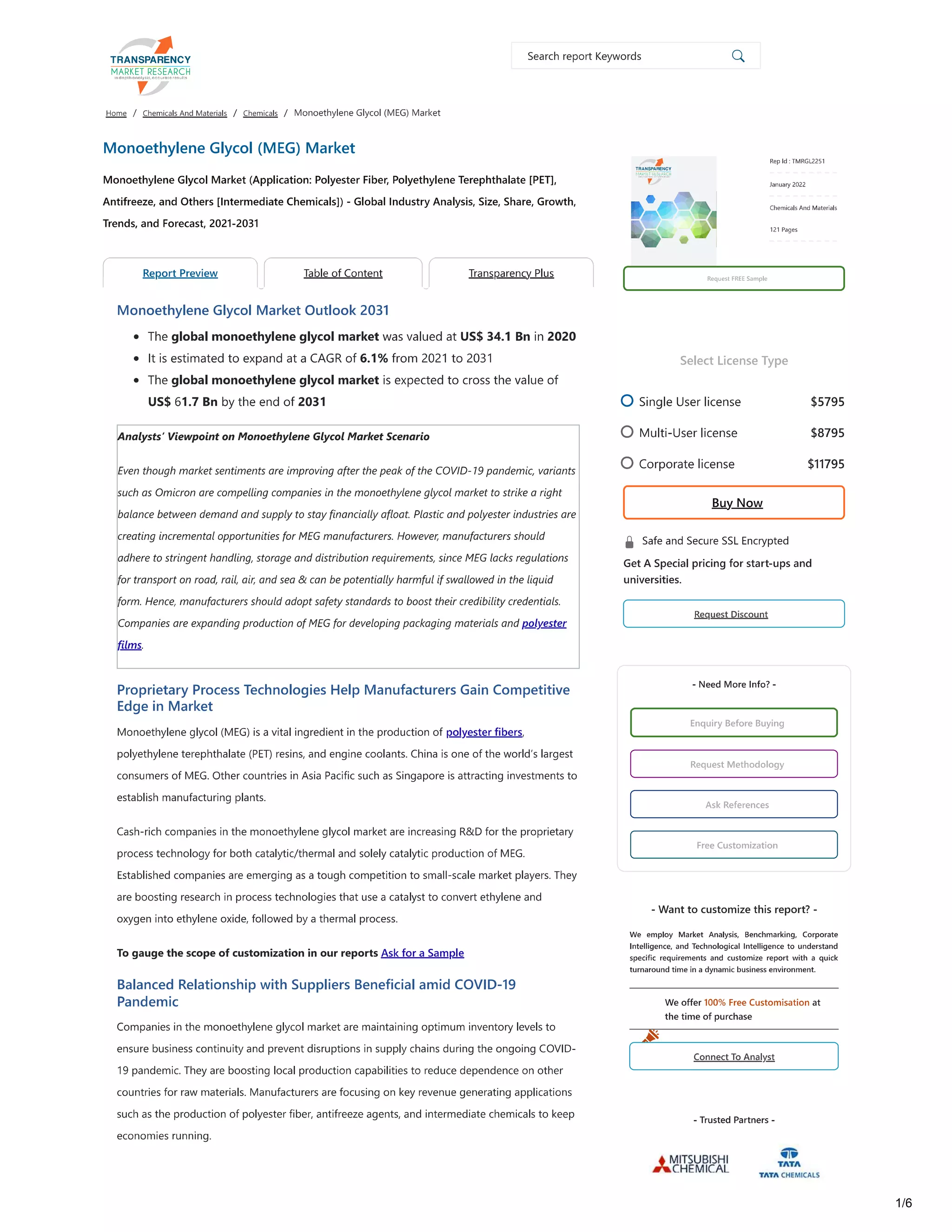 Monoethylene Glycol Market Outlook 2031 | PDF