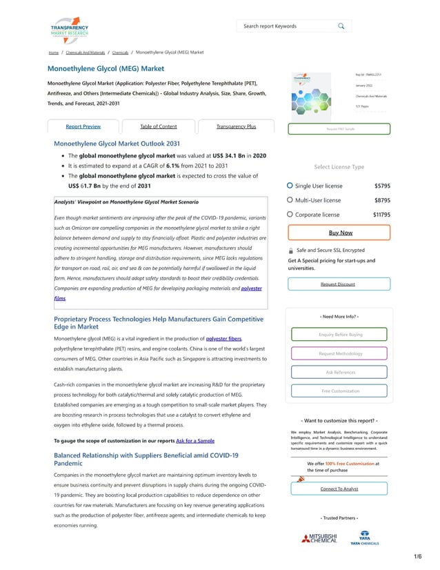 Monoethylene Glycol Market Outlook 2031 | PDF