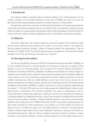 Monografía Alejandra Pérez - La toma del Rectorado de la UADER 2012 en ...