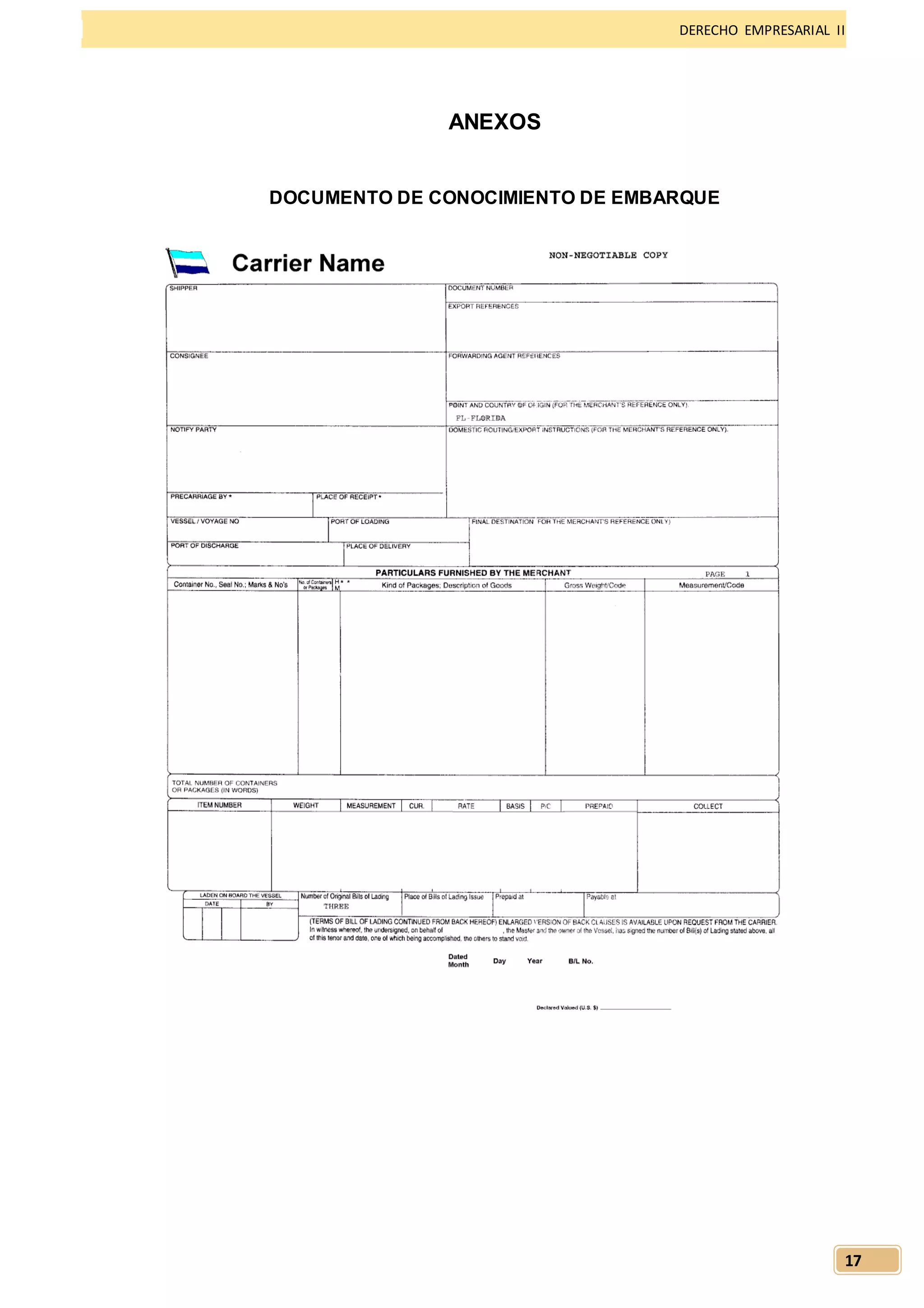 El Conocimiento de Embarque y La Carta de Porte | DOCX