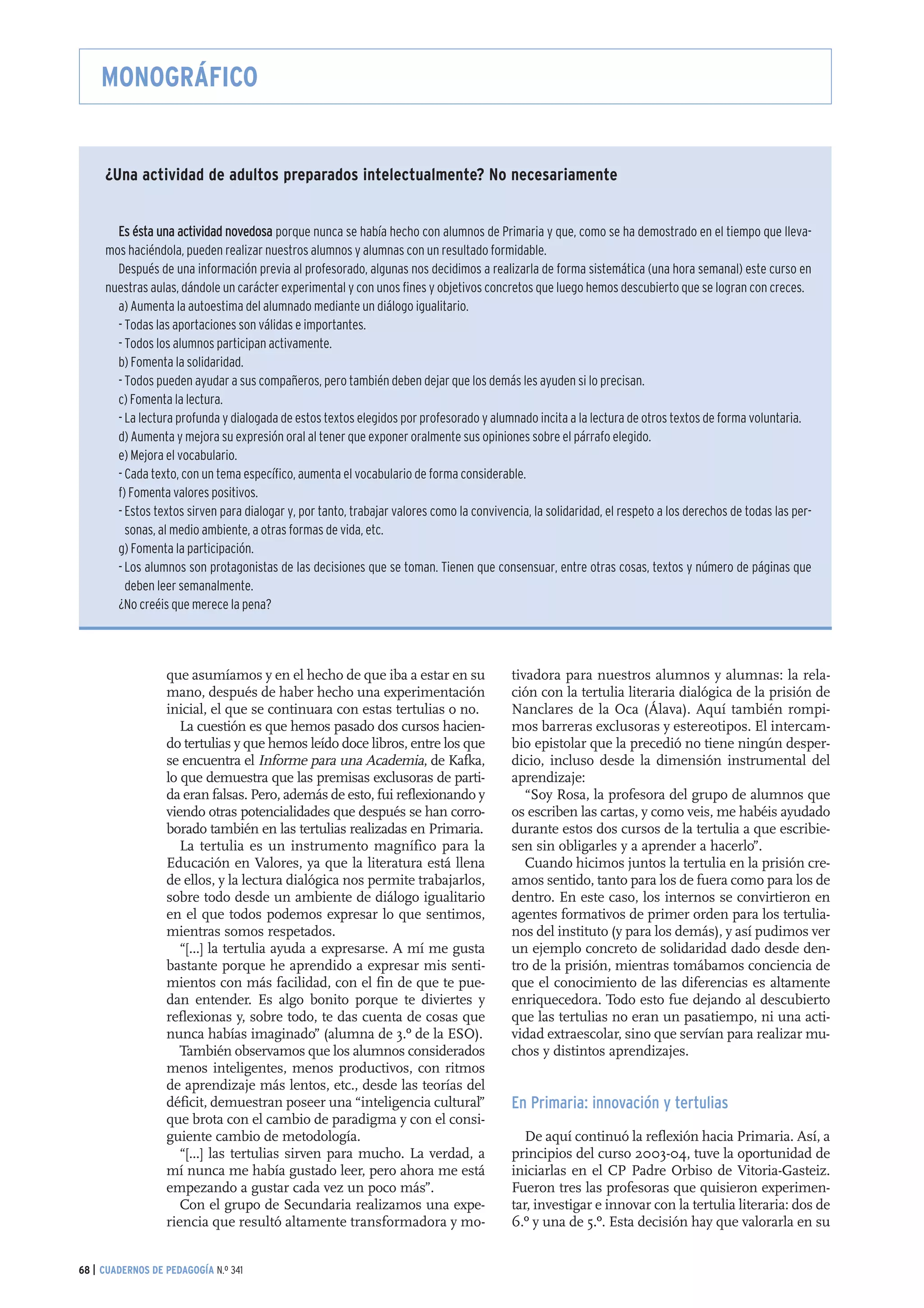 Monografico sobre las tertulias dialogicas de loza | PDF | Educational ...