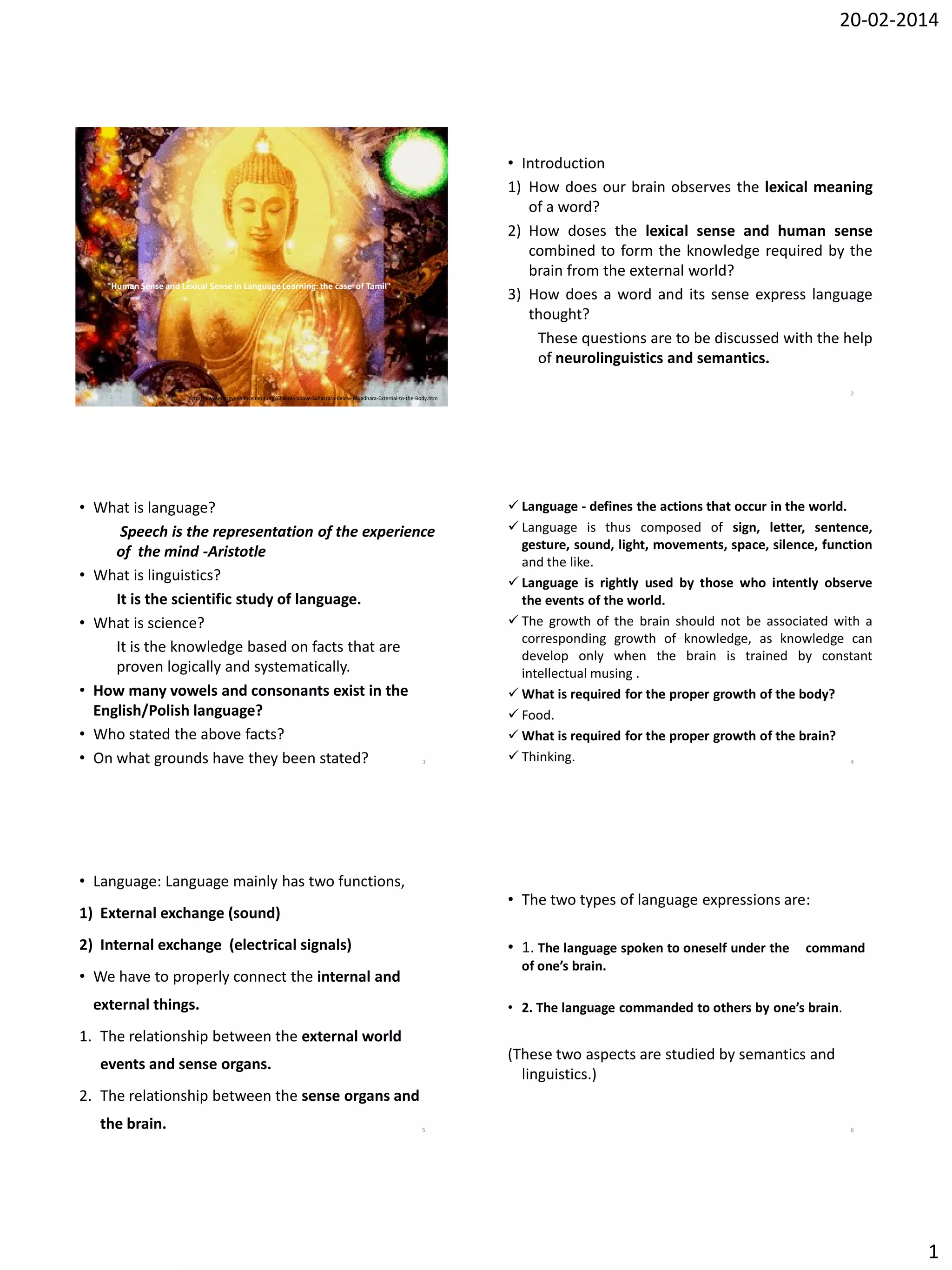 Human Sense and Lexical Sense in Language Learning :in case of Tamil ...