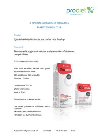 Diamax: formulated for diabetic parients - Prodiet | PDF