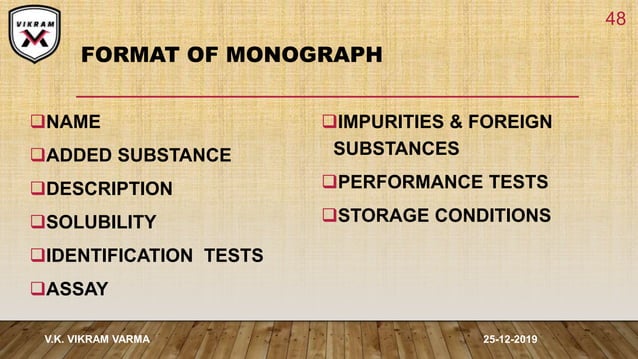 Monographs, Pharmacopoeia PPT | PPTX