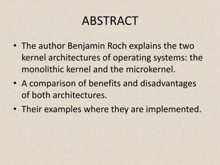 Monolithic kernel vs. Microkernel | PPTX