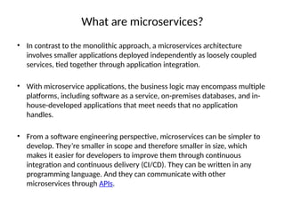 MONOLITHIC & MICROSERVICES difference and their properties | PPT