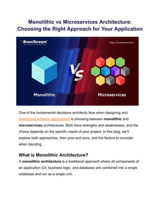 Monolithic vs Microservices Architecture: Choosing the Right Approach ...