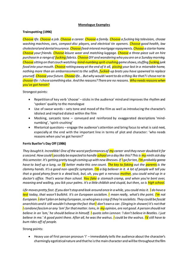 Monologue examples | PDF