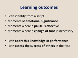 Y10 Monologues Lesson 1: Introduction/Vocal skills | PPTX