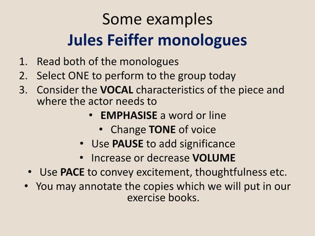 Y10 Monologues Lesson 1: Introduction/Vocal skills | PPTX | Education