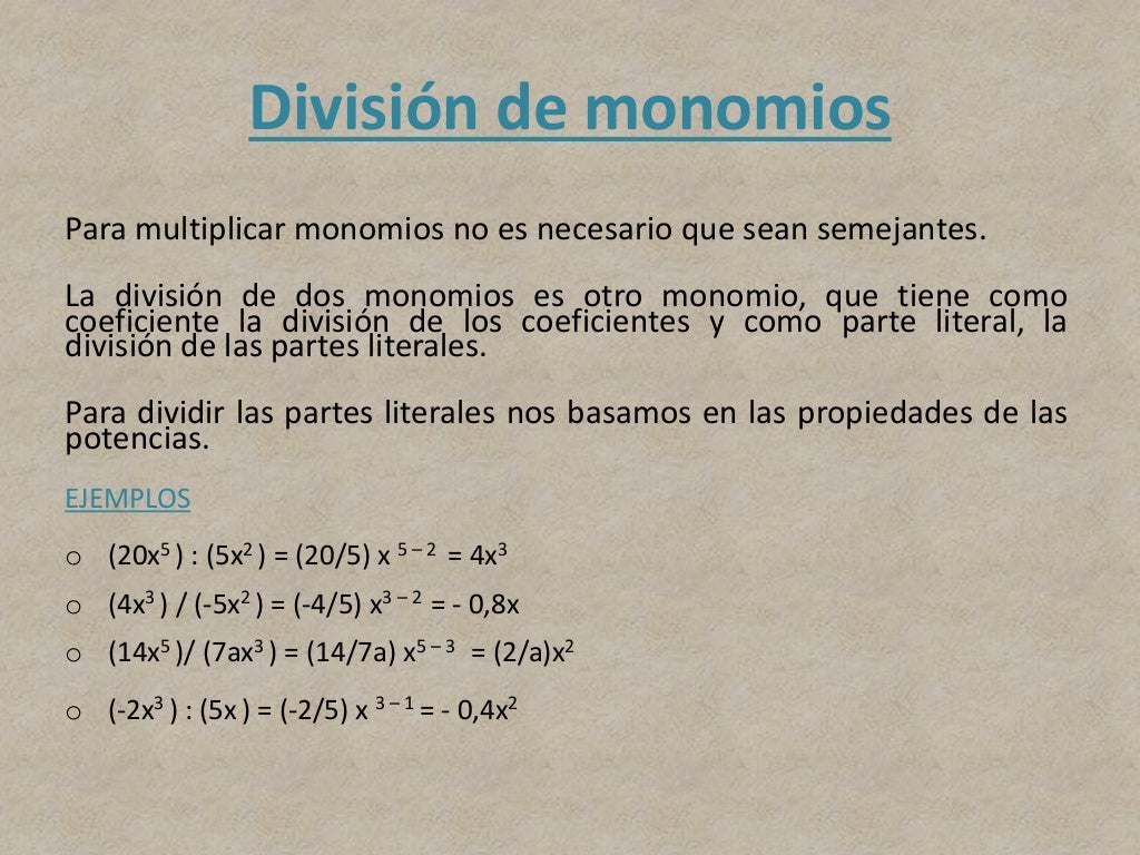 Clase de adultos E.S.O: La división de monomios