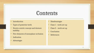 Comprehensive Overview of Monoplane Occlusion in Complete Dentures | PPTX