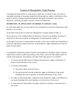 Monopolistic and restrictive trade practice bls | DOCX