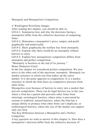Monopoly and Monopolistic Competition© Washington PostGetty I.docx