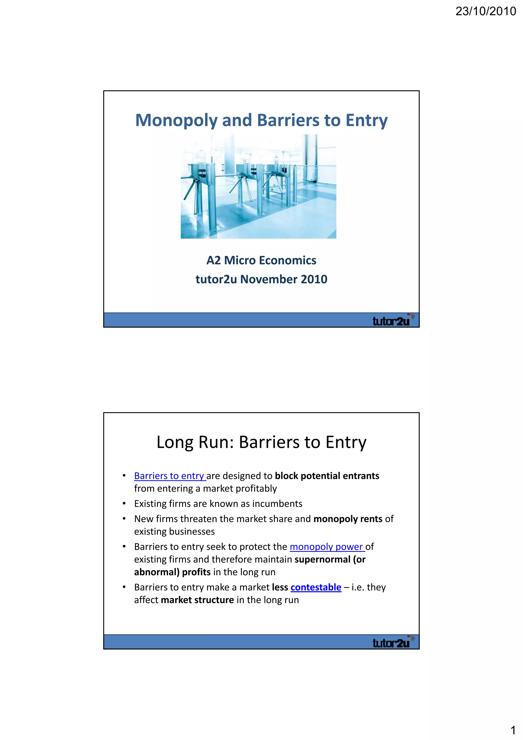 Monopoly & Barriers to entry: Revision Notes | PDF
