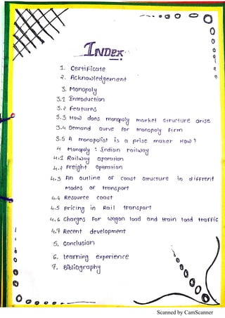 Monopoly Indian Railway - Economics Class 12 Commerce Project | PDF