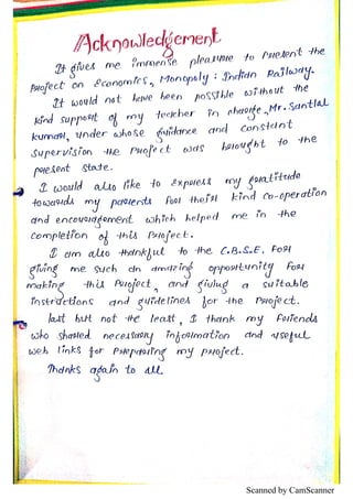 Monopoly Indian Railway - Economics Class 12 Commerce Project | PDF