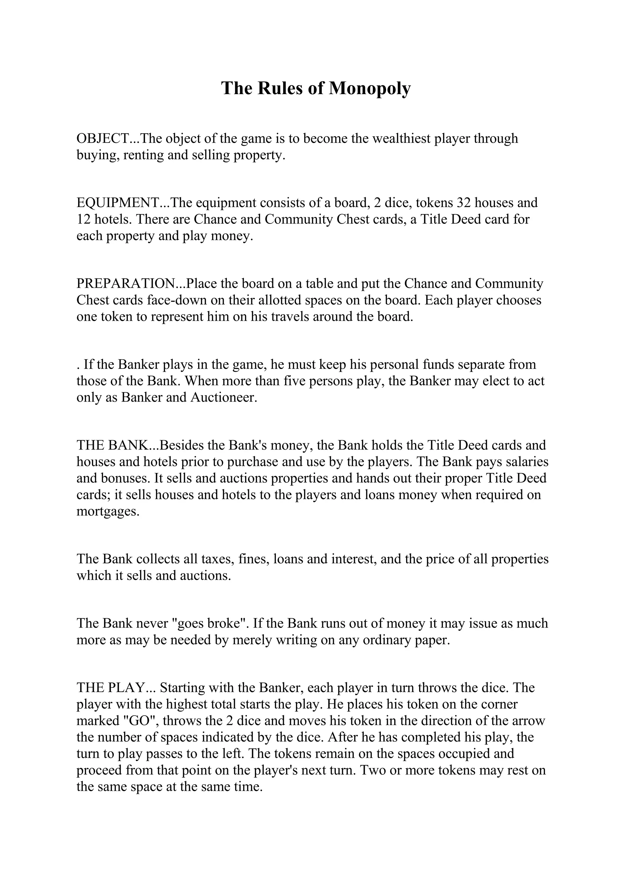 Monopoly rules | DOCX