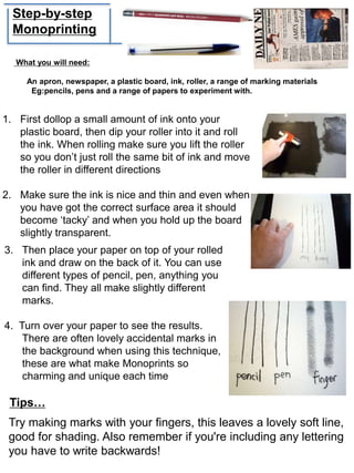 Monoprinting sheet | PPT | Drawing and Sketching | Arts and Crafts