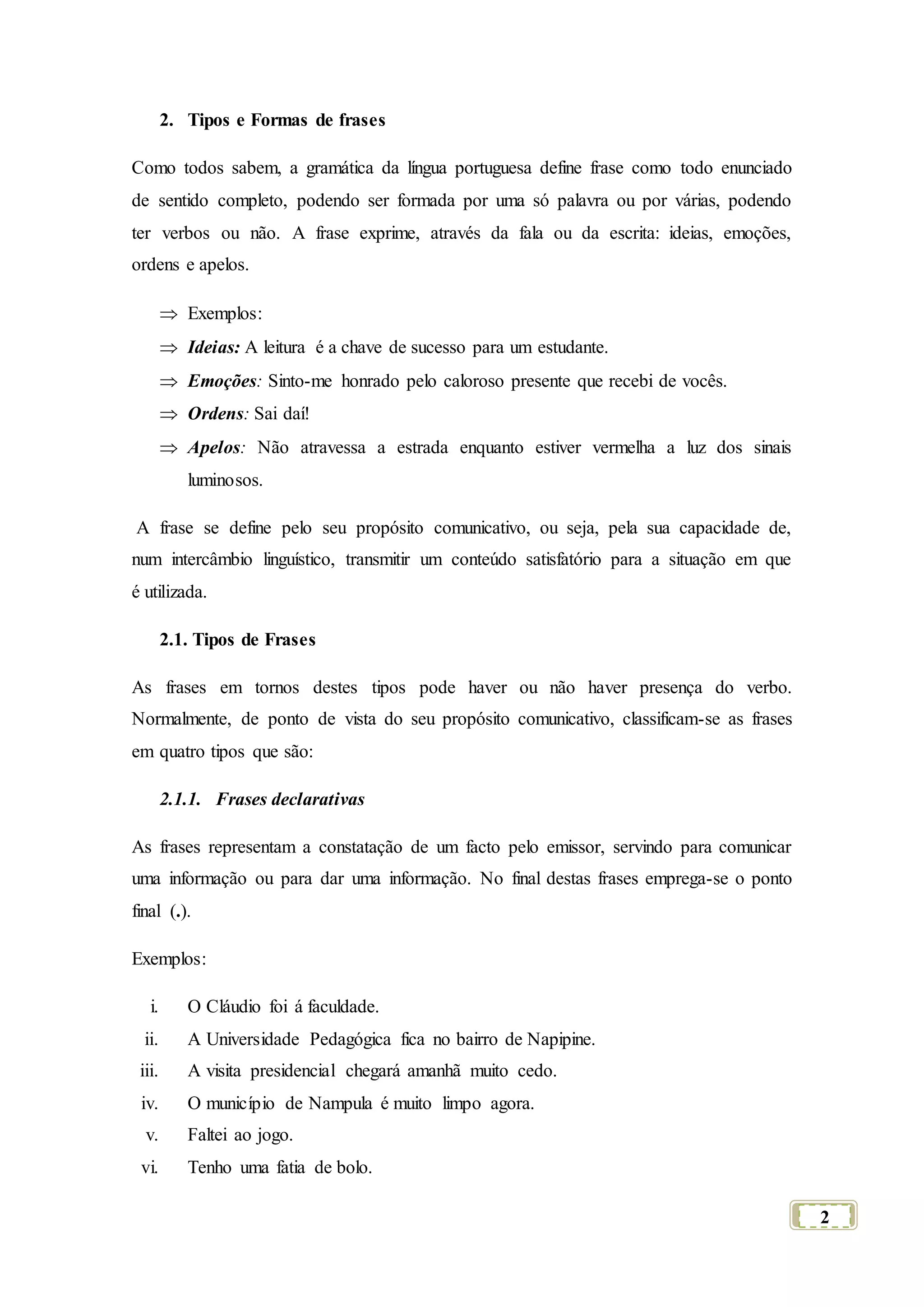 Tipos e Formas de frases | DOCX