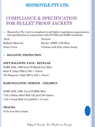 Monrovile Bullet Proof and Uniform Business Profile | PDF