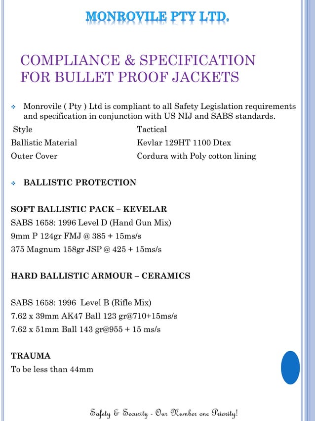 Monrovile Bullet Proof and Uniform Business Profile | PDF