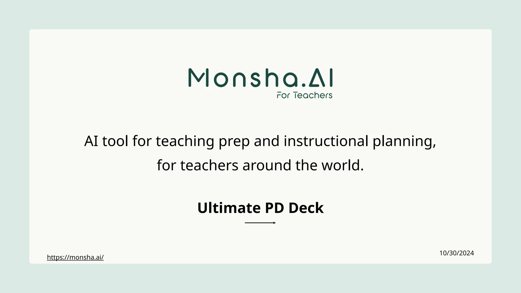 Monsha Professional Development Deck - AI for Teachers | PPTX