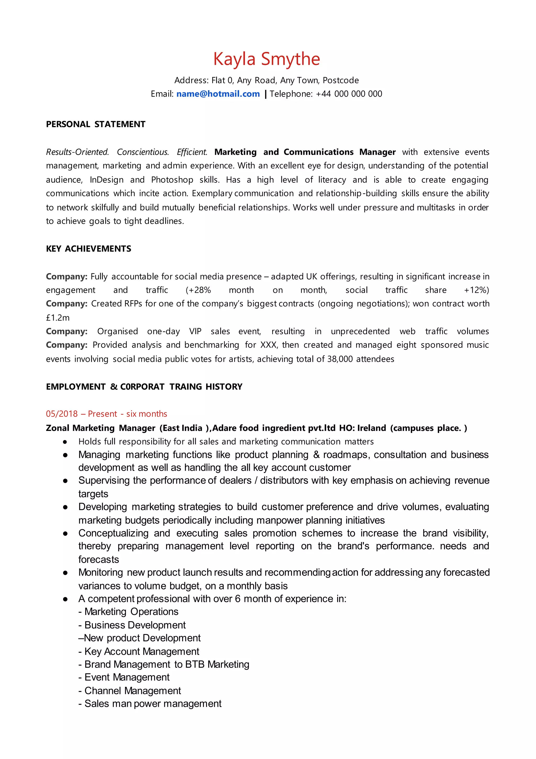 Monster cv-template-marketing | DOCX | Business Administration | Business