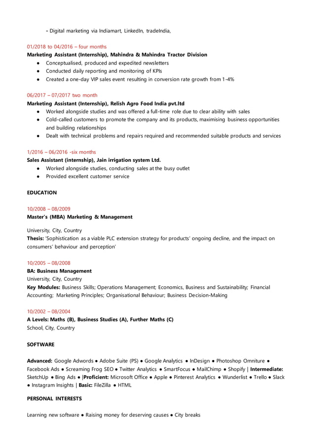 Monster cv-template-marketing | DOCX | Business Administration | Business
