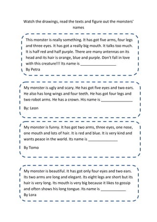 Monsters guessing game | PDF | Reptiles | Pets