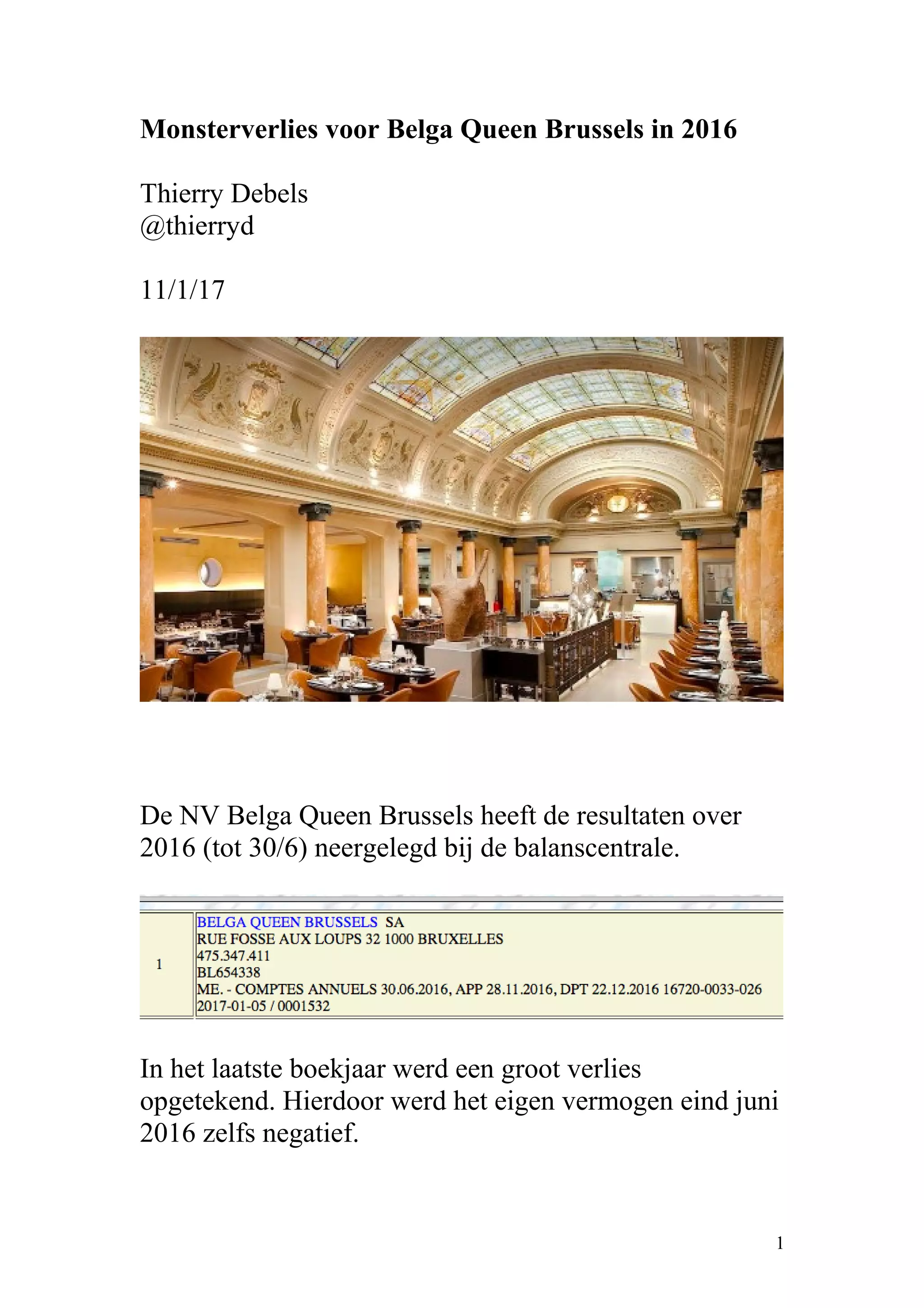 Monsterverlies voor Belga Queen Brussels in 2016 | DOC