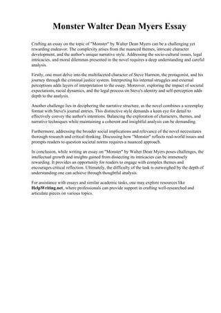 Monster Walter Dean Myers Essay. Christopher Newport University | PDF