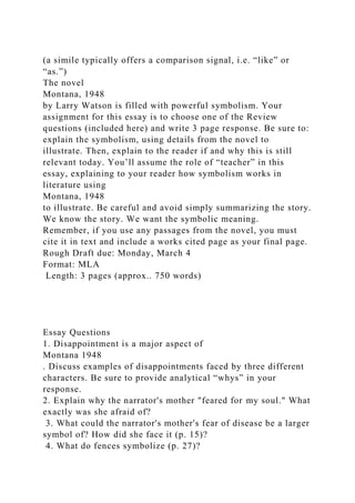 Montana 1948 Text Response Paper Symbolism in Literature A b.docx ...