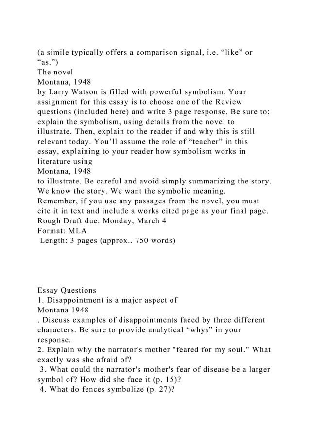 Montana 1948 Text Response Paper Symbolism in Literature A b.docx