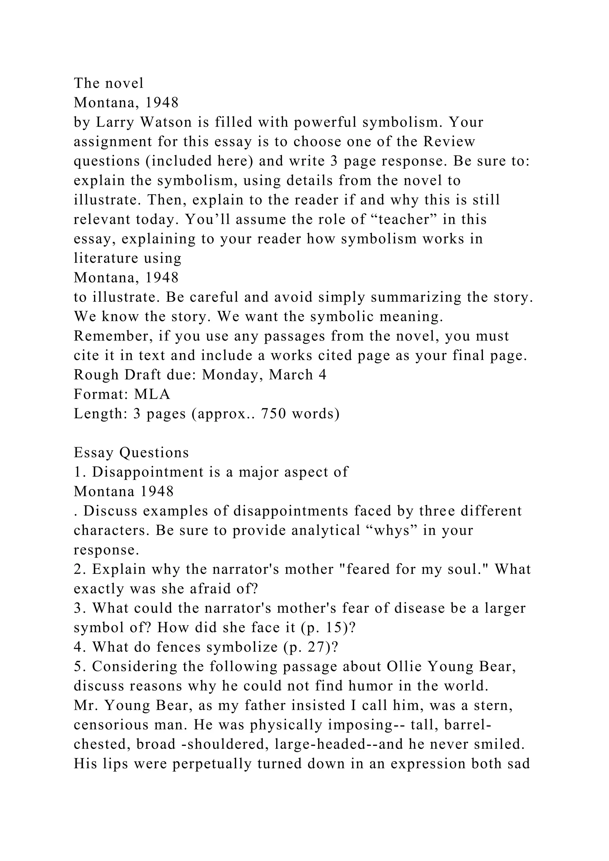 Montana 1948 Text Response Paper Symbolism in Literature A bas.docx ...