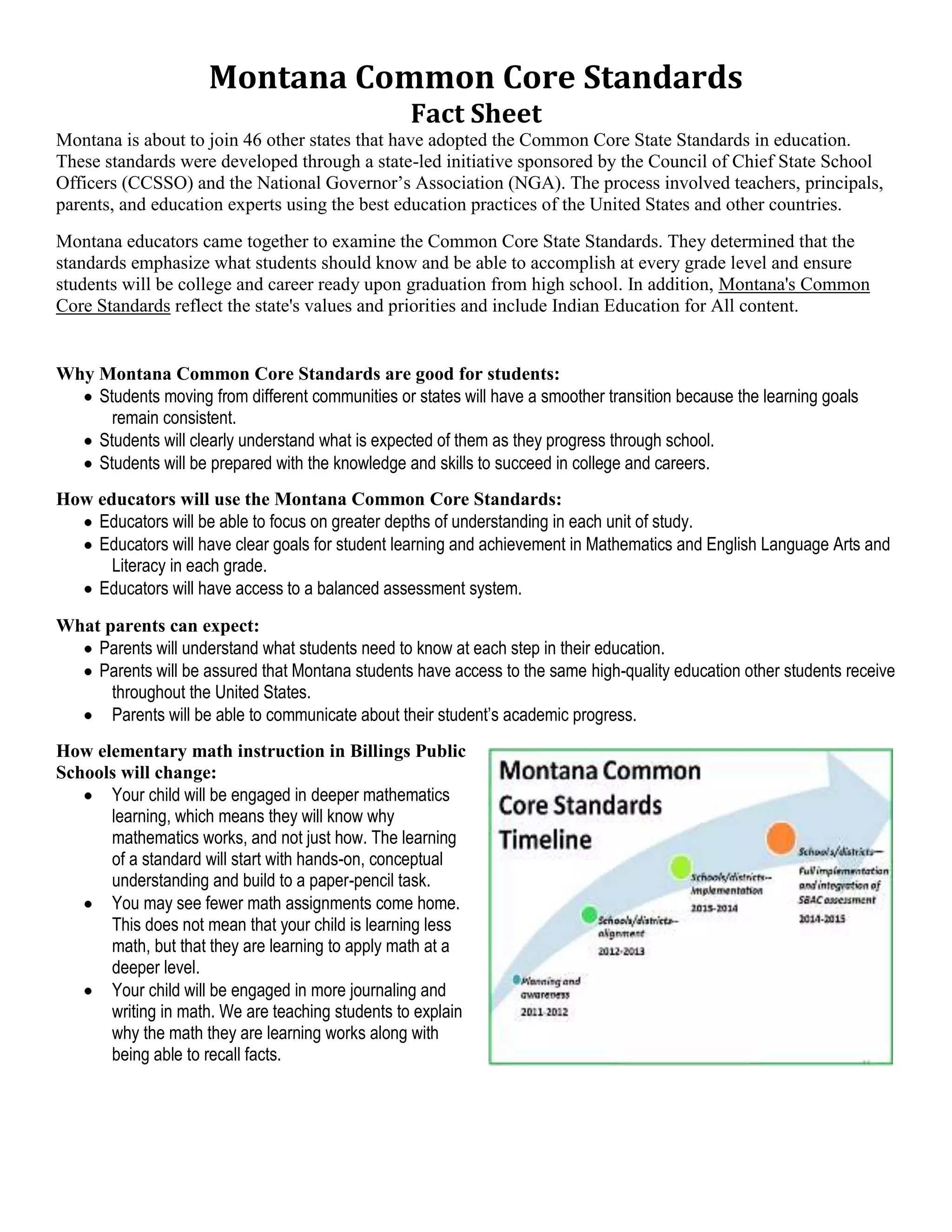 Montana common core standards | DOCX