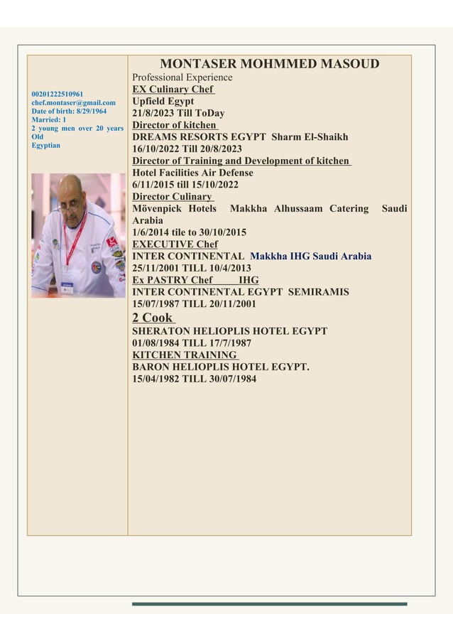 Chef Montaser Masoud c v | PDF