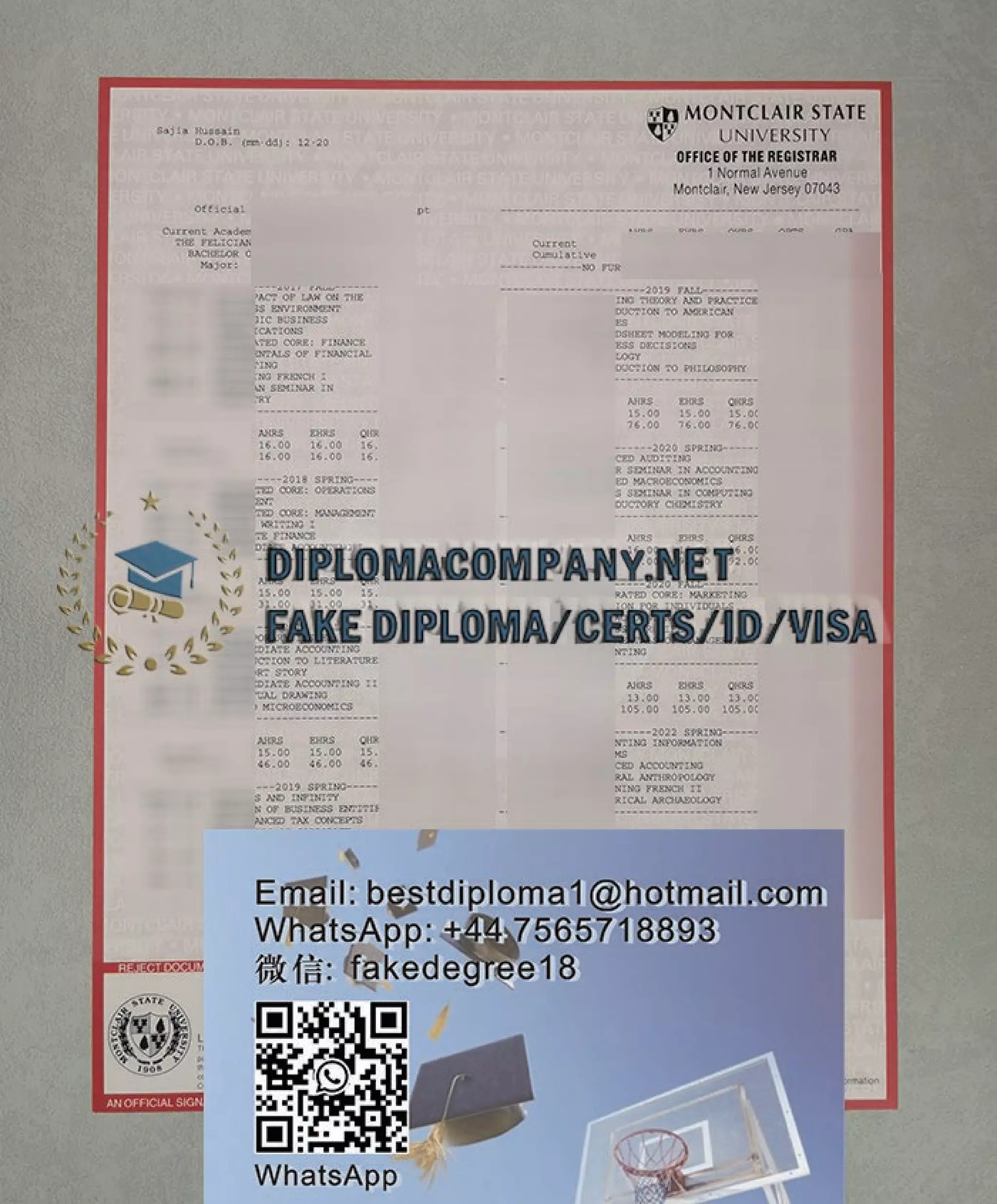 Fake MSU Transcript, Fake Montclair State University Transcript | PDF