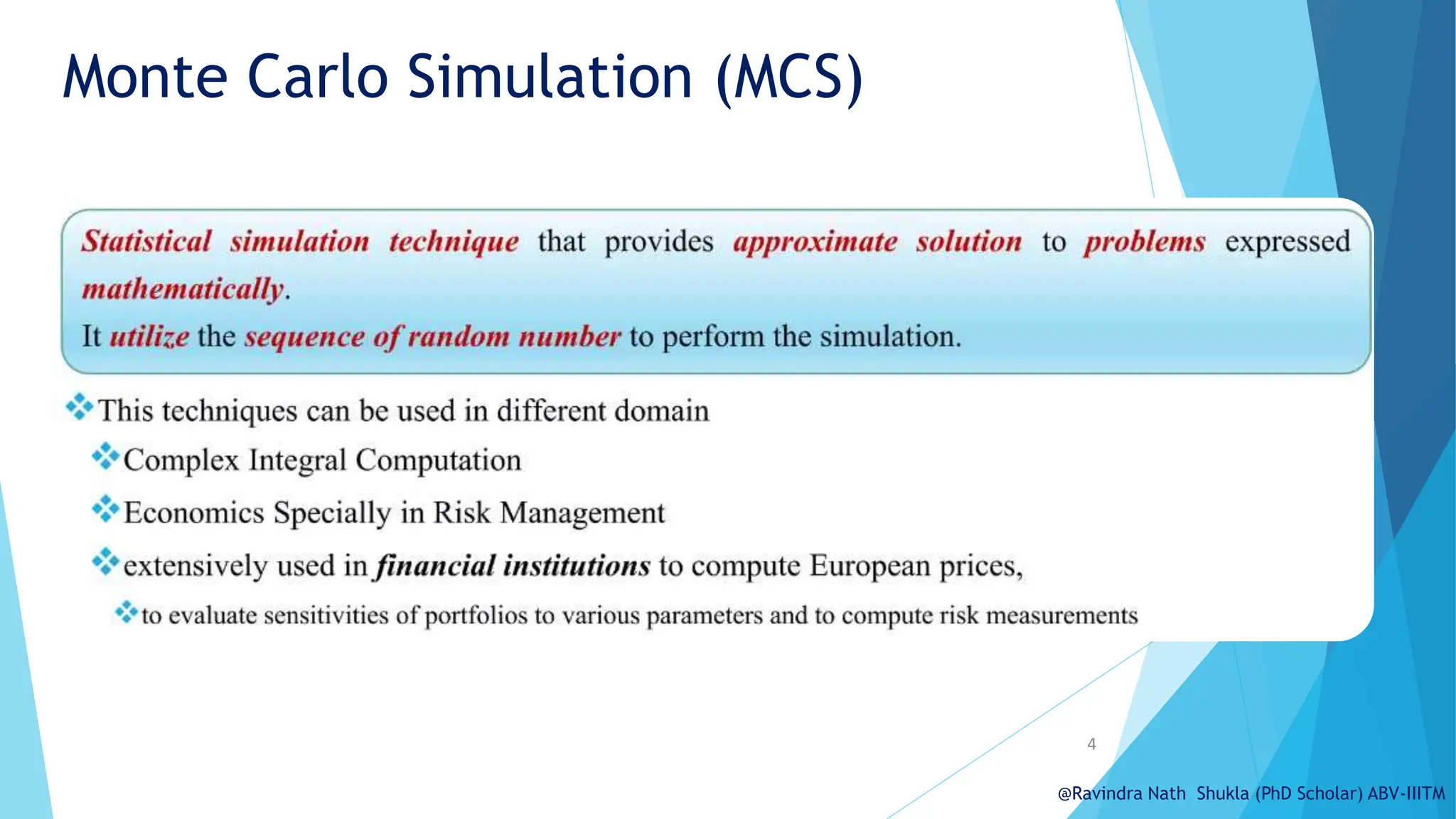 Monte Carlo simulation : Simulation using MCSM | PPTX