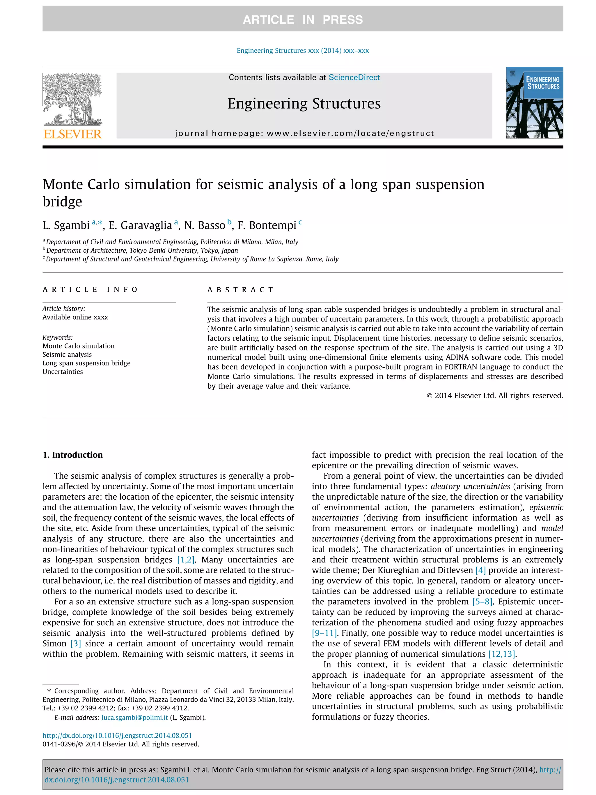 Monte Carlo simulation for seismic analysis of a long span suspension bridge | PDF