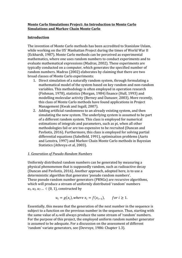 An Introduction To Monte Carlo Simulations And Markov Chain Monte Carlo Pdf