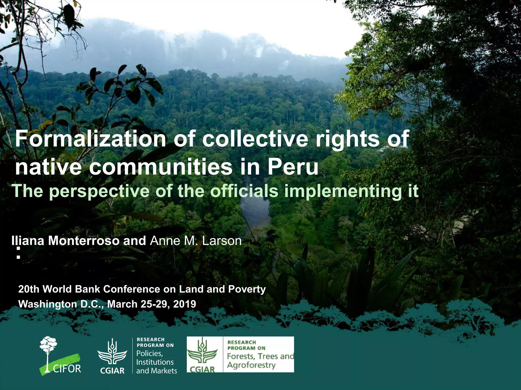Formalization of collective rights of native communities in Peru, the ...