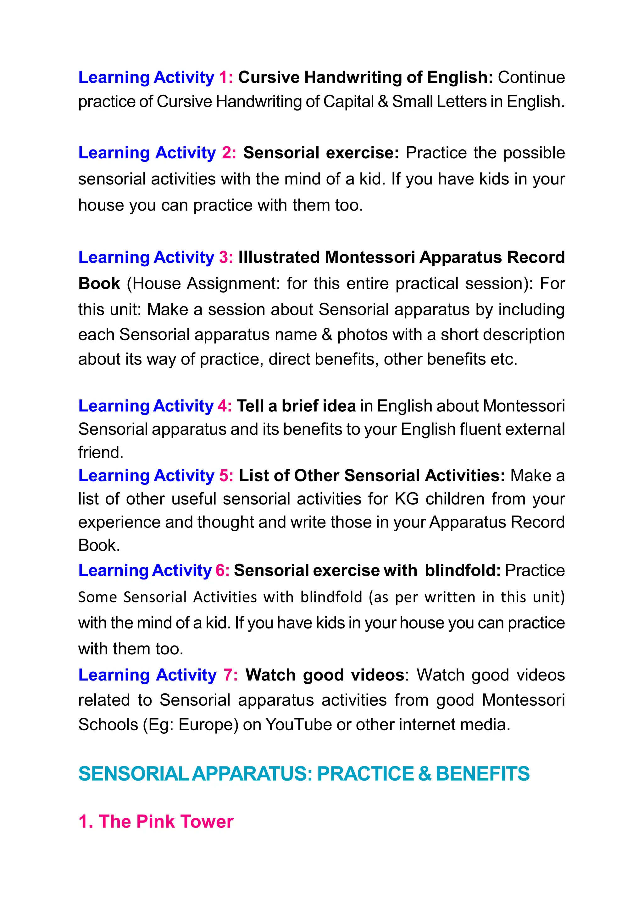 Montessori Practical Unit sensorial montessori | PDF